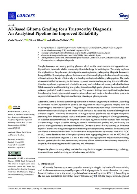 Pdf Ai Based Glioma Grading For A Trustworthy Diagnosis An