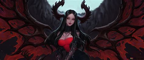 Fantasy Tattooed Demon Girl 4k Wallpaper Download