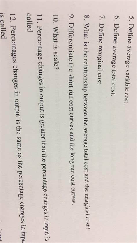Solved 5 Define Average Variable Cost 6 Define Average