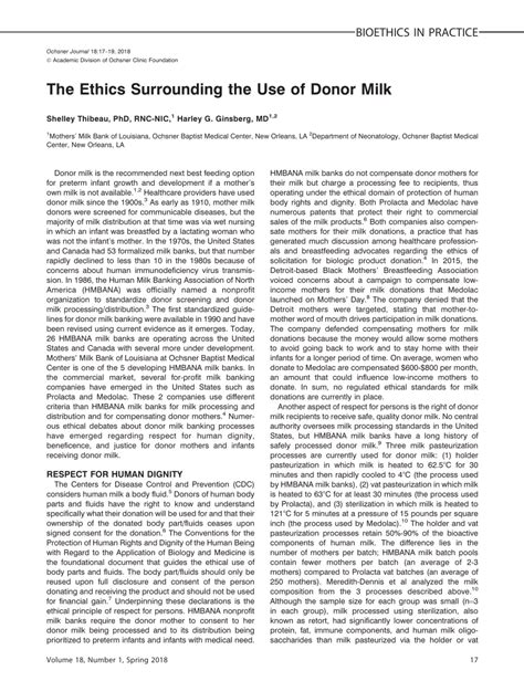 Pdf Bioethics In Practice The Ethics Surrounding The Use Of Donor Milk