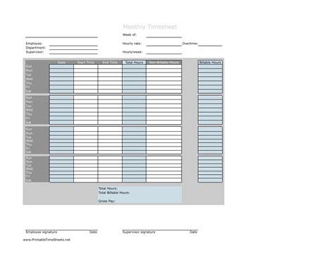 Monthly Billable Hours Timesheet Template Download Printable Pdf