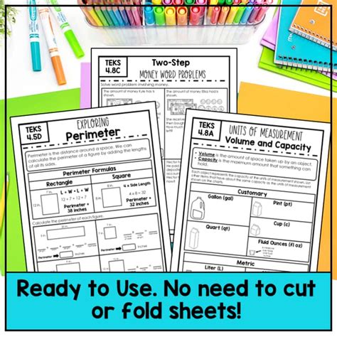 4th Grade Math Teks Aligned Measurement Interactive Notebook Pages