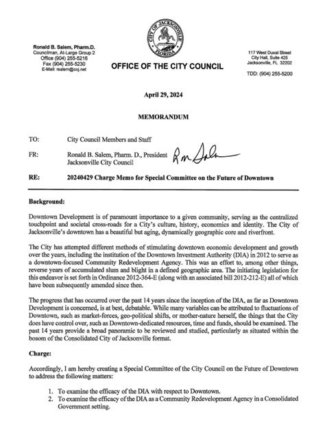 Charge Memo For Special Committee On The Future Of Downtown Pdf