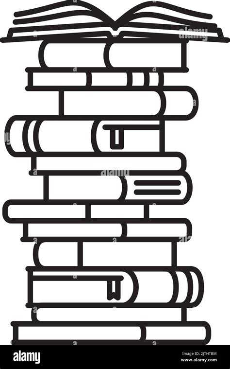 High Stack Of Books Line Icon Vector Illustration For Read A Book Day