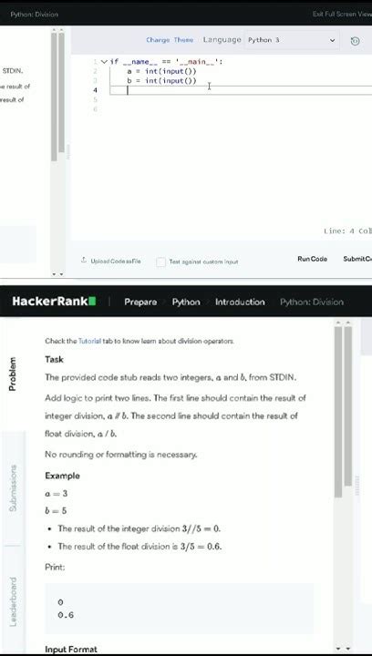 Hackerrank Python Introduction Python Division Solution