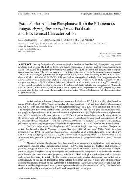 Pdf Purification Of Alkaline Phosphatase From Aspergillus