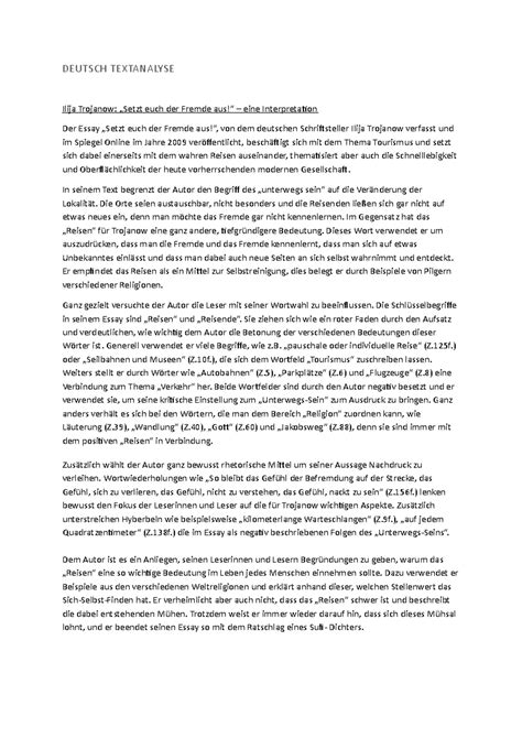 Deutsch Textanalyse Ilija Trojanows Setzt Euch Der Fremde Aus Essay