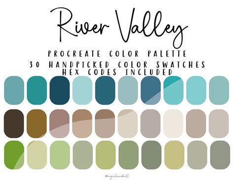 River Valley Procreate Color Palette Hex Codes Included 30 Handpicked Swatches Etsy