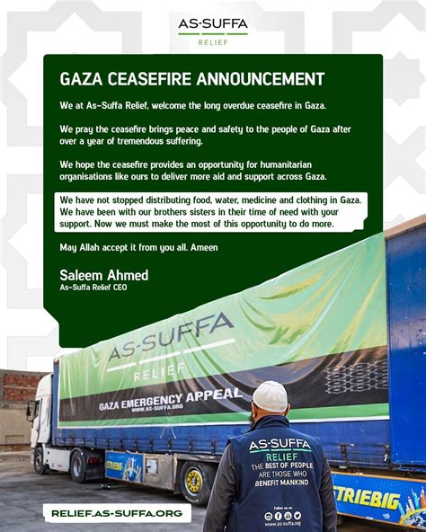 Gaza Ceasefire Announcement We At As Suffa Relief Welcome The Long Overdue Ceasefire In Gaza