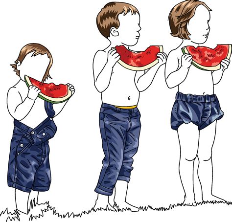 Three Brothers Eating Watermelon Fruit 30185043 Vector Art At Vecteezy