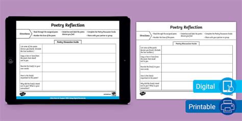 Poetry Reflection Sheet 6th 8th Grade