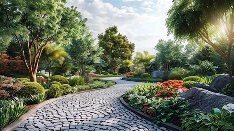 Garden Landscape Design Visualization Premium Ai Generated Image