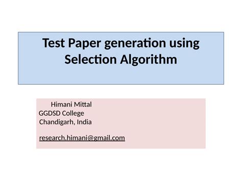 Pdf Test Paper Generation Using Selection Algorithm