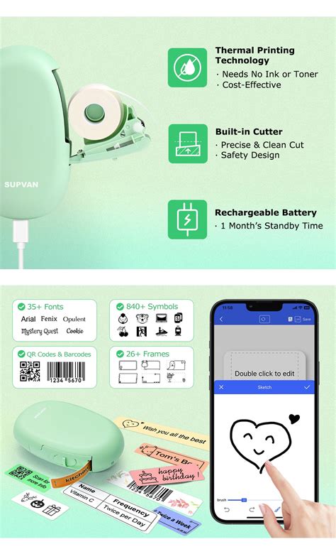 Supvan E11 Bluetooth Label Maker Machine With Tape Support Keyboard