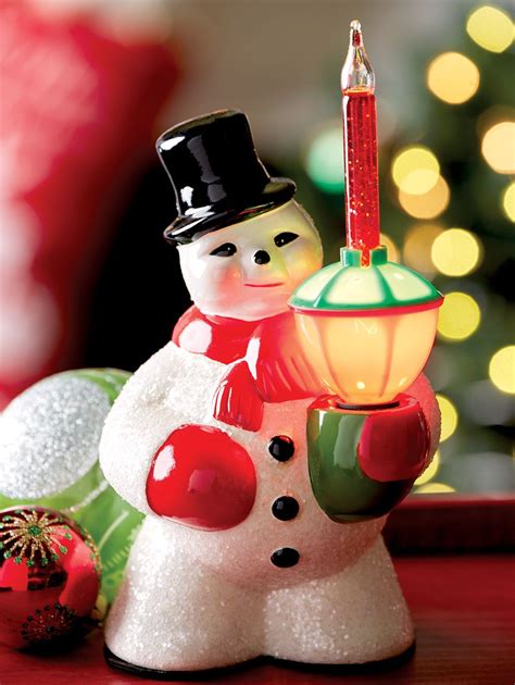 Snowman Bubble Light Figurine Pretty Christmas Ornaments Retro