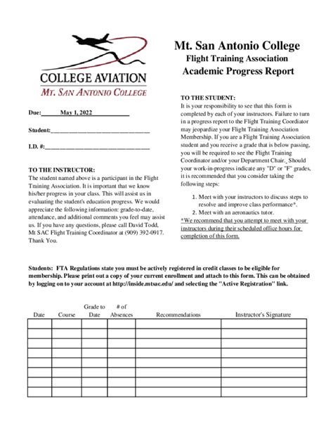 Fillable Online Mt Sac Fta Progress Report Fax Email Print Pdffiller