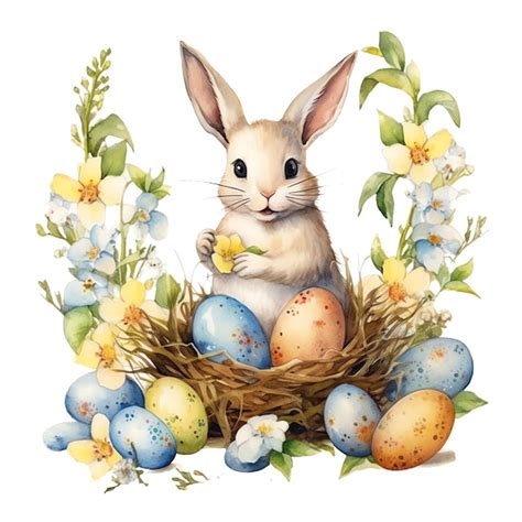 Premium Photo Cute Vintage Easter Bunny With Eggs Hyper Detail White Background