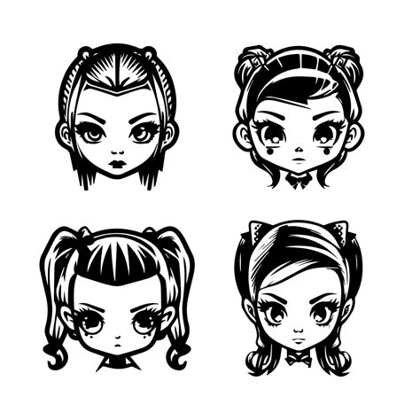 Charming And Playful Hand Drawn Kawaii Gangster Girl Collection Set