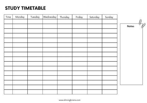 Blank Timetable Shining Brains