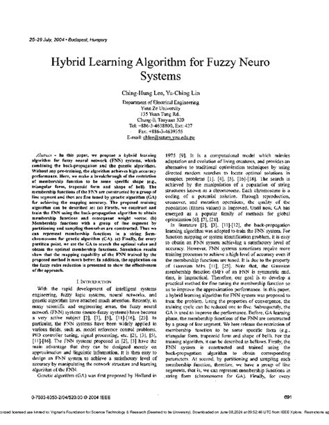 Hybrid Learning Algorithm For Fuzzy Neuro Systems 2 5 2 9 July 2004