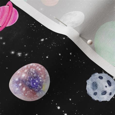 Watercolor Outer Space Planets Medium Fabric Spoonflower
