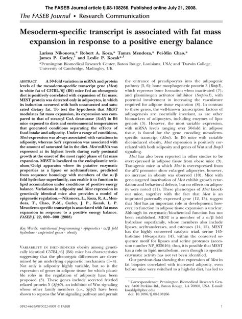 Pdf Mesoderm Specific Transcript Is Associated With Fat Mass Expansion In Response To A