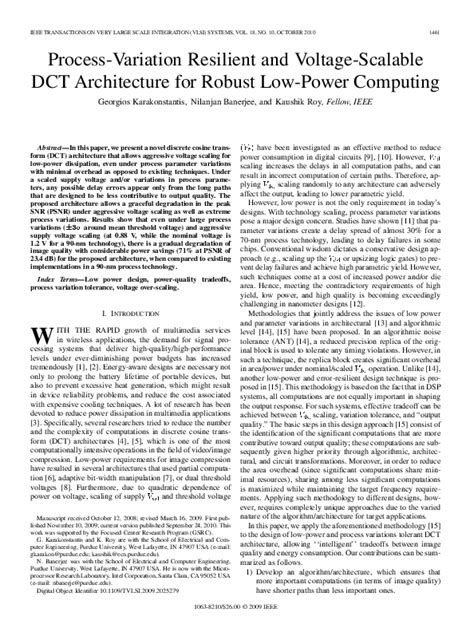 Pdf Process Variation Resilient And Voltage Scalable Dct Architecture