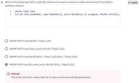 Solved Which Of The Following Is NOT A Valid SQL Statement Chegg Com