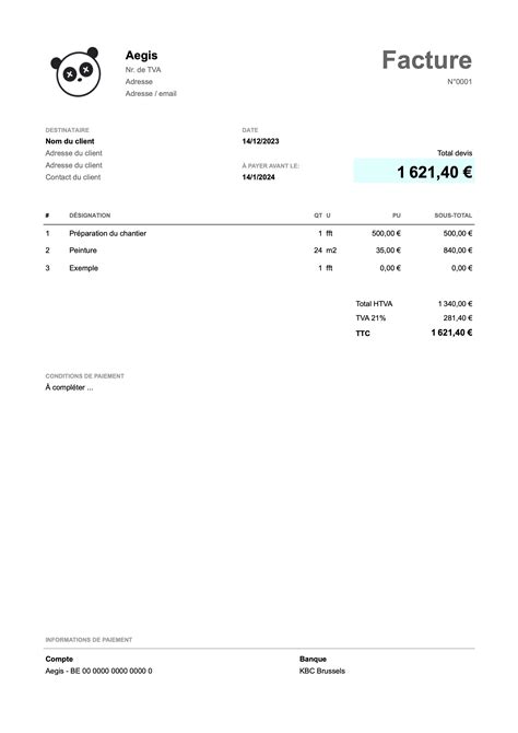 Exemple De Facture Télécharger Le Modèle De Facture Gratuit