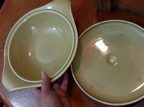 Vintage Russel Wright Steubenville Chartreuse Covered Vegetable Bowl Mid Century
