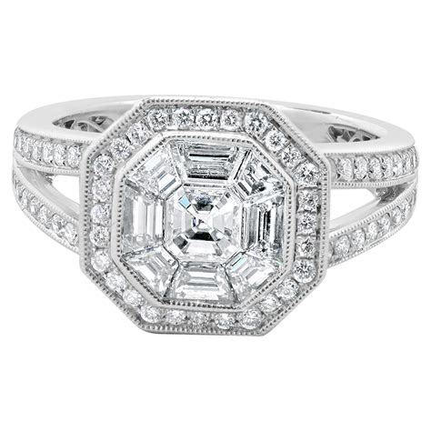 18 Karat White Gold Deco Style Mosaic Set Diamond Ring For Sale At 1stdibs