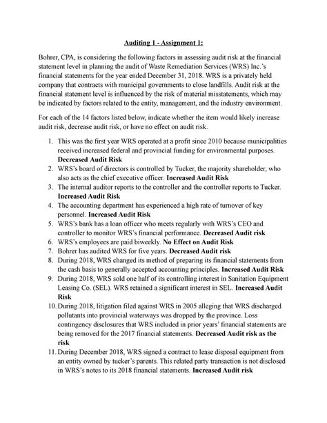 Auditing Assignment 1 Auditing 1 Assignment 1 Bohrer Cpa Is