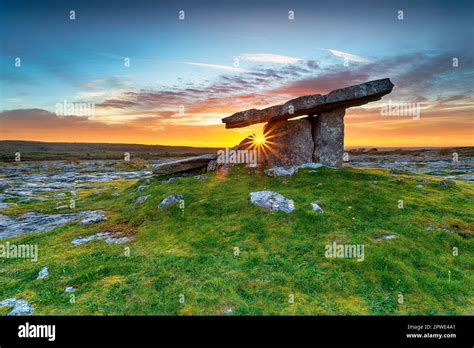 View Of Poulnabrone Dolmen In The Burren National Park Hi Res Stock