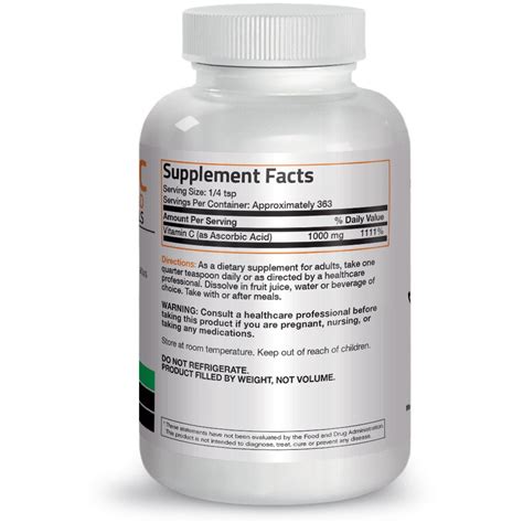 Bronson Vitamin C Pure Ascorbic Acid Crystals 1000 Mg 1 Lb 16 Oz