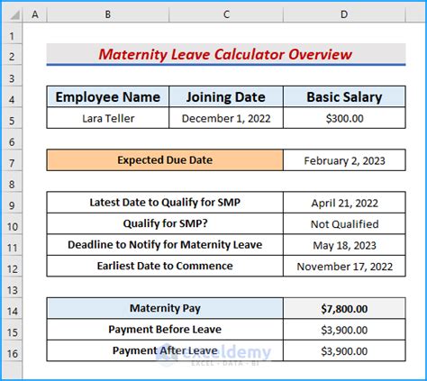 How To Create A Maternity Leave Calculator In Excel 6 Easy Steps