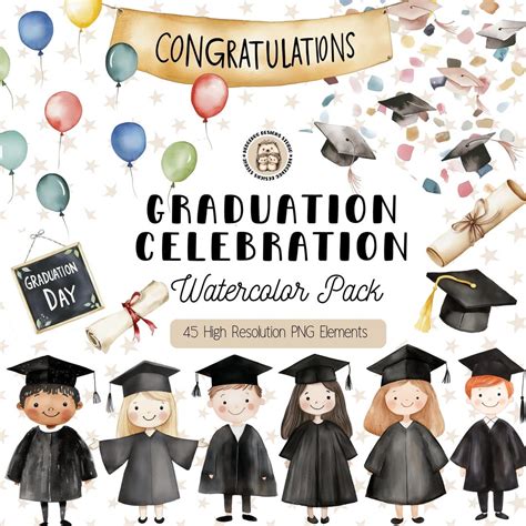 Cute Graduation Clipart Bundle Watercolor Graduates Png Graduation