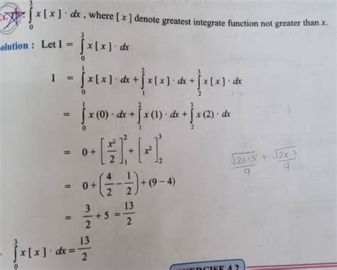 ∫03 X X ⋅dx Where X Denote Greatest Integrate Function Not Greater Tha