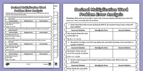 6th Gr Decimal Multiplication Word Problem Error Analysis