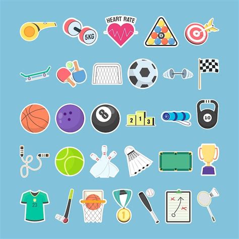 Set Of Sport Element Stickers Collection Premium Vector