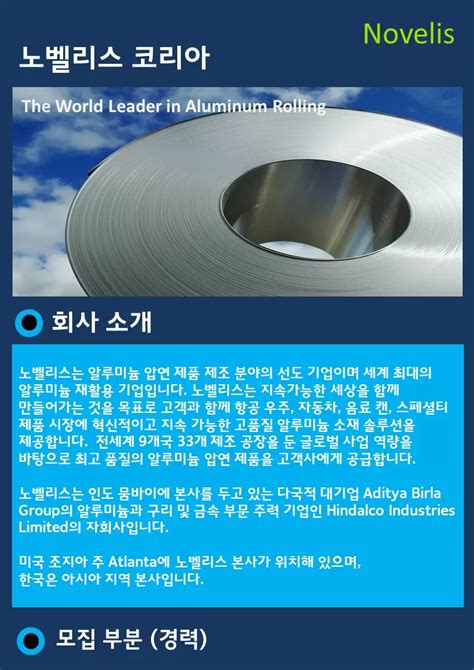 노벨리스코리아 채용공고 환경 엔지니어 Lead Ehs Engineer채용 2024년 채용