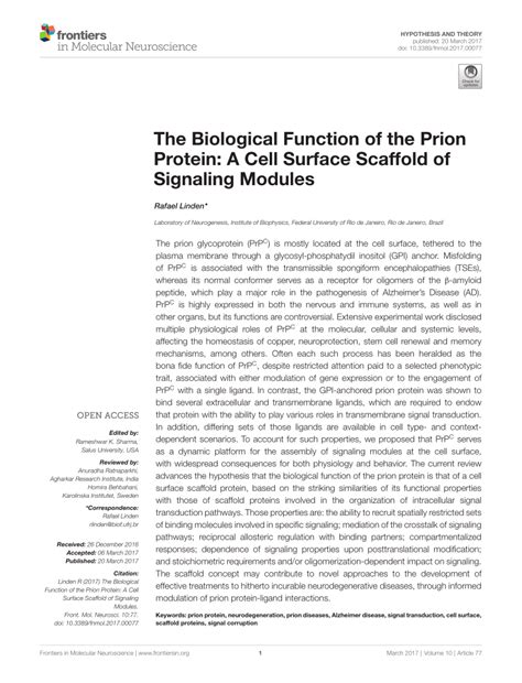 Pdf The Biological Function Of The Prion Protein A Cell Surface Scaffold Of Signaling Modules