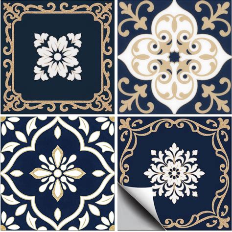 Conchlery 36 Pcs 4 Styles Retro Mosaic Patten Tile Sticker