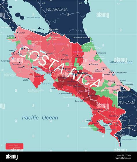 Costa Rica Country Detailed Editable Map With Regions Cities And Towns Roads And Railways