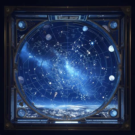 Premium Photo Illuminated Ceiling Map With Starry Sky Background