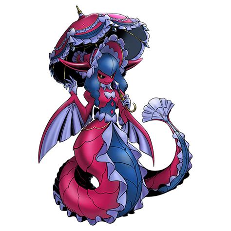 Lamiamon Digimon Digimon Liberator Official Art Blue Scales Bonnet Bow Bowtie Colored