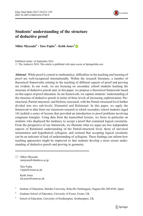 Pdf Students Understanding Of The Structure Of Deductive Proof