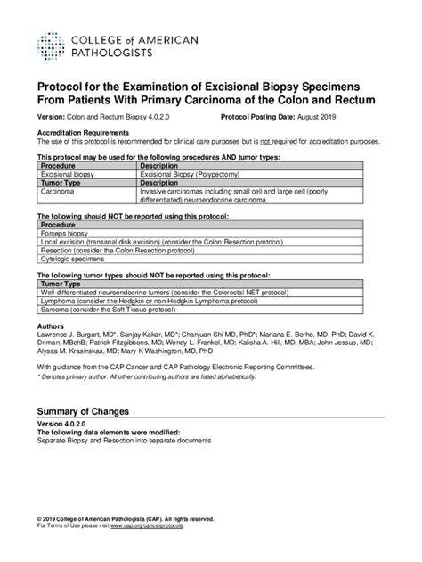 Fillable Online Protocol For The Examination Of Excisional Biopsy