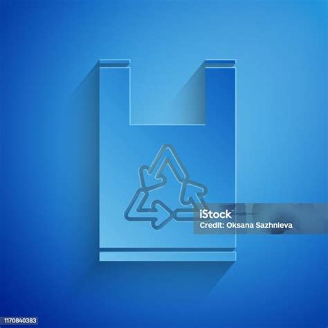 종이 는 파란색 배경에 고립 된 재활용 아이콘비닐 봉투를 잘라 재활용 기호가 있는 가방 종이 아트 스타일입니다 벡터 일러스트레이션 가방에 대한 스톡 벡터 아트 및 기타
