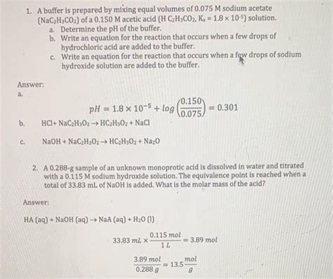solved 1 a buffer is prepared by mixing equal volumes of