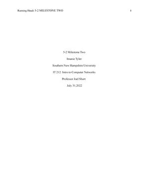 It 212 Milestone Two 1 Milestone Two It 212 Snhu Professor Baier